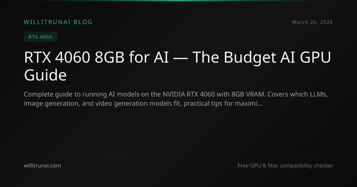 RTX 4060 8GB for AI — The Budget AI GPU Guide | Will It Run AI Blog