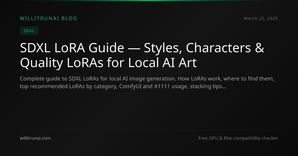 SDXL LoRA Guide — Styles, Characters & Quality LoRAs for Local AI Art ...